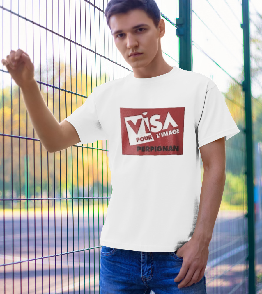 Visa Pour L'Image Perpignan Red Rectangular White Cutout T-Shirt