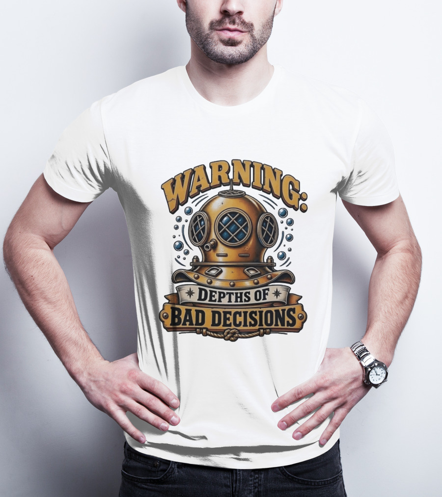 Warning Depths Of Bad Decisions Vintage Diving Helmet Adventure T-Shirt