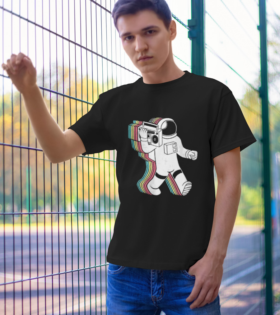Astronaut Carrying Boombox Retro Colorful Vibes T-Shirt