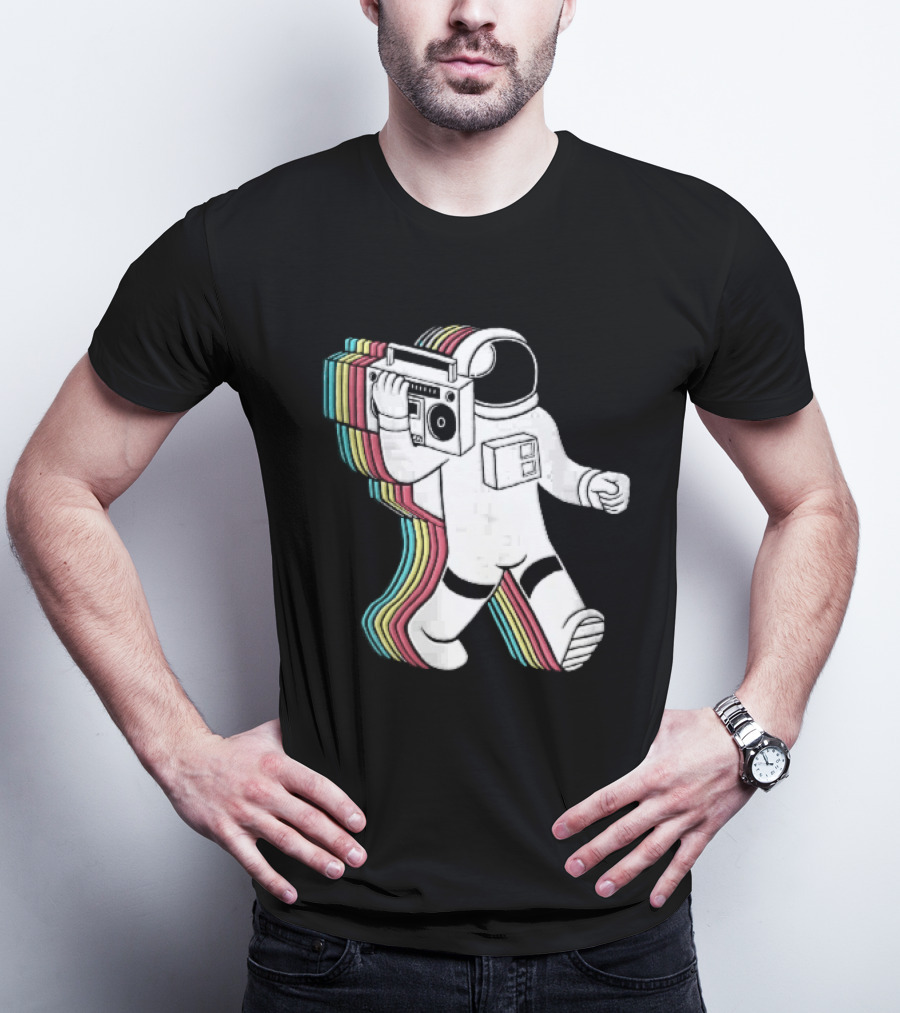 Astronaut Carrying Boombox Retro Colorful Vibes T-Shirt