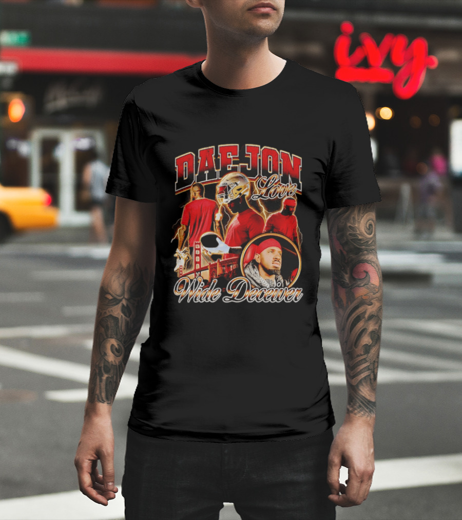 Daejon Love Wide Deceiver Football Helmet San Francisco Bridge T-Shirt