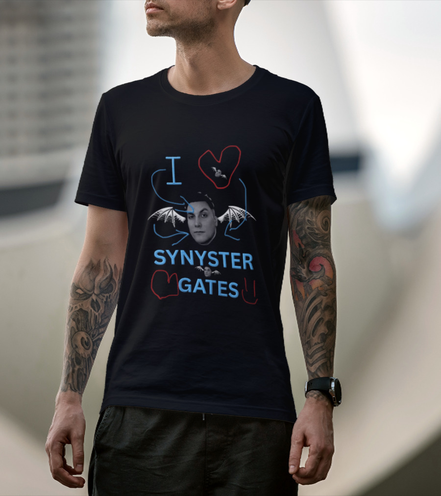 I Love Synyster Gates Head Cutout Bat Wings Scribbles T-Shirt