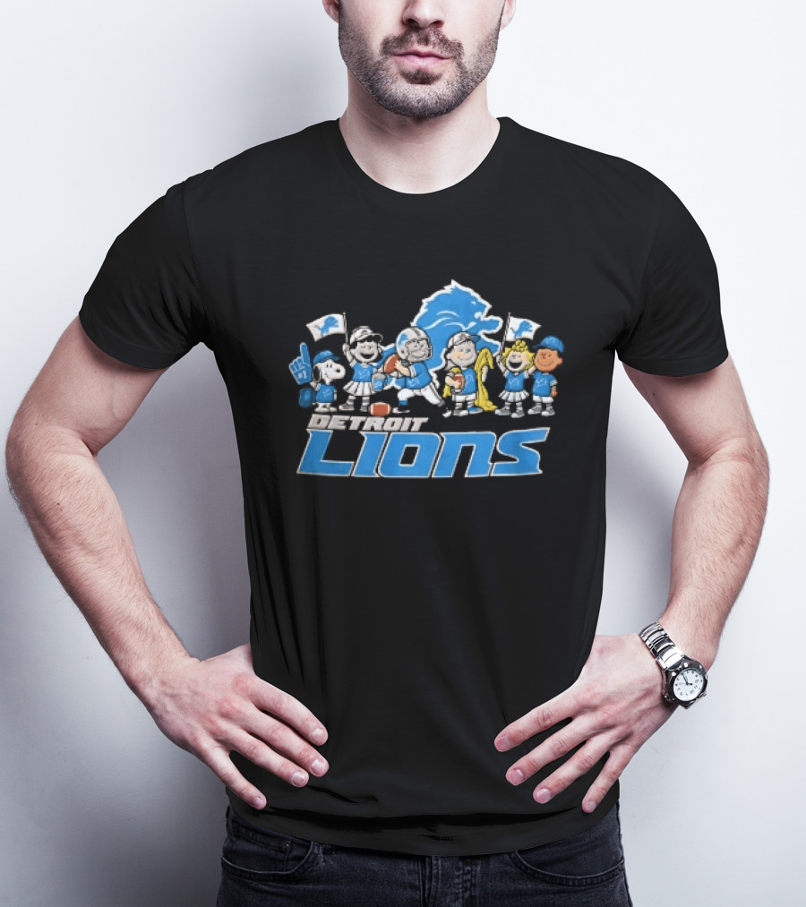 Detroit Lions Noel Peanuts Characters Christmas Football Celebration T-Shirt