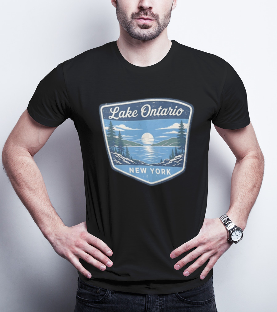 Lake Ontario New York Scenic Nature Badge With Trees And Lake Scene T-Shirt