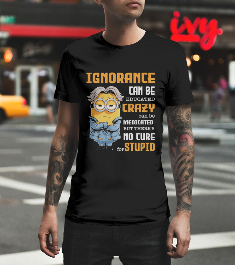 Ignorance Can Be Educated Crazy Can Be Medicated No Cure For Stupid Minion T-Shirt