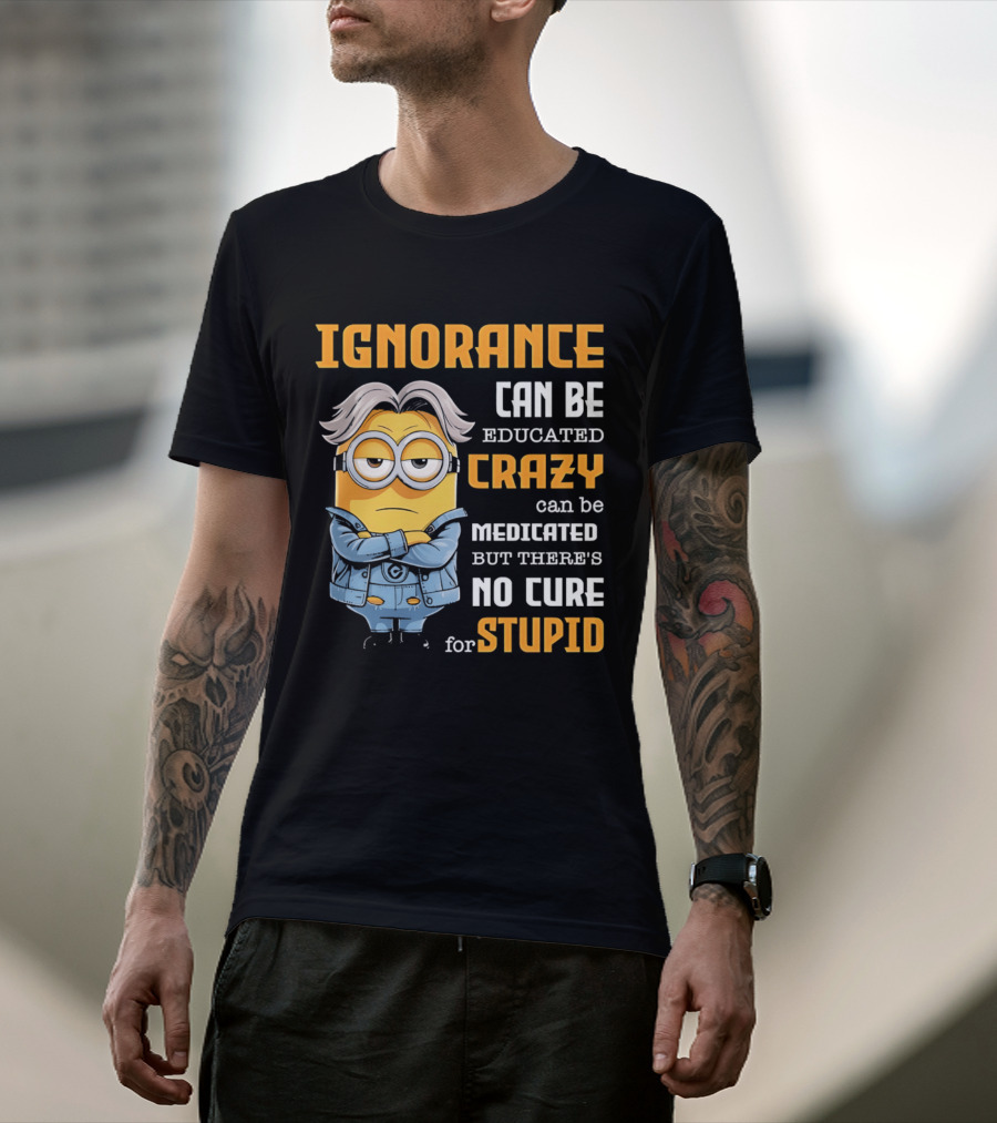 Ignorance Can Be Educated Crazy Can Be Medicated No Cure For Stupid Minion T-Shirt