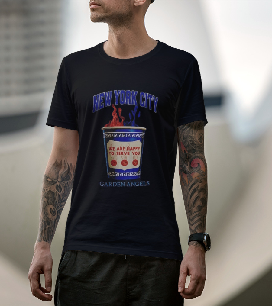 New York City Greek Coffee Cup We Are Happy To Serve You Garden Angels Flaming Basketballs T-Shirt
