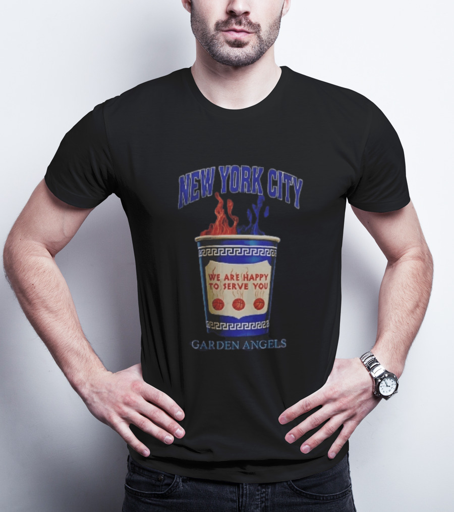 New York City Greek Coffee Cup We Are Happy To Serve You Garden Angels Flaming Basketballs T-Shirt