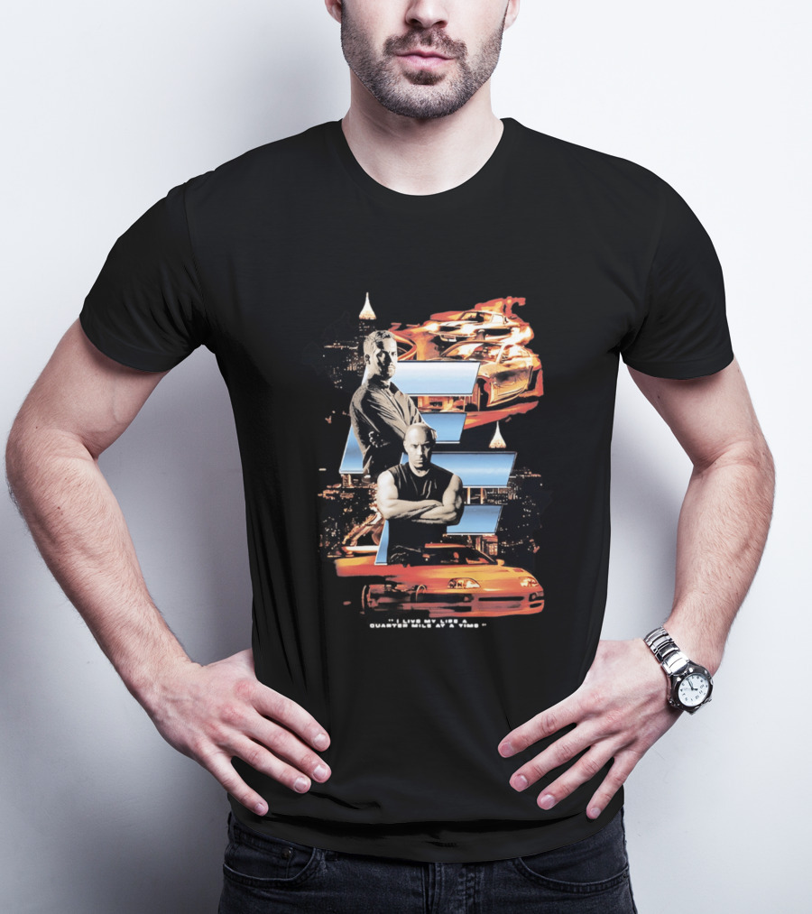 The Fast And The Furious Paul Walker Vin Diesel Cars And Cityscape T-Shirt