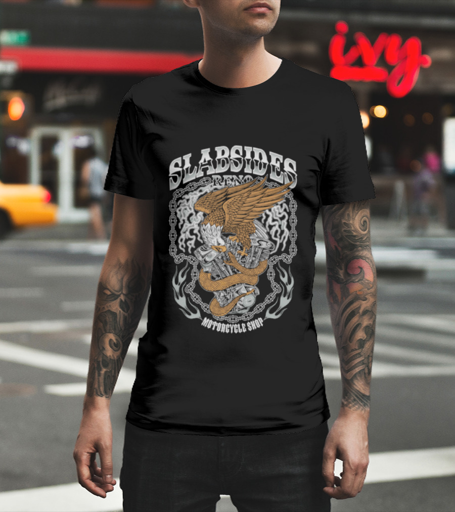 Slabsides Reno Motorcycle Eagle With Snake V Twin Engine T-Shirt