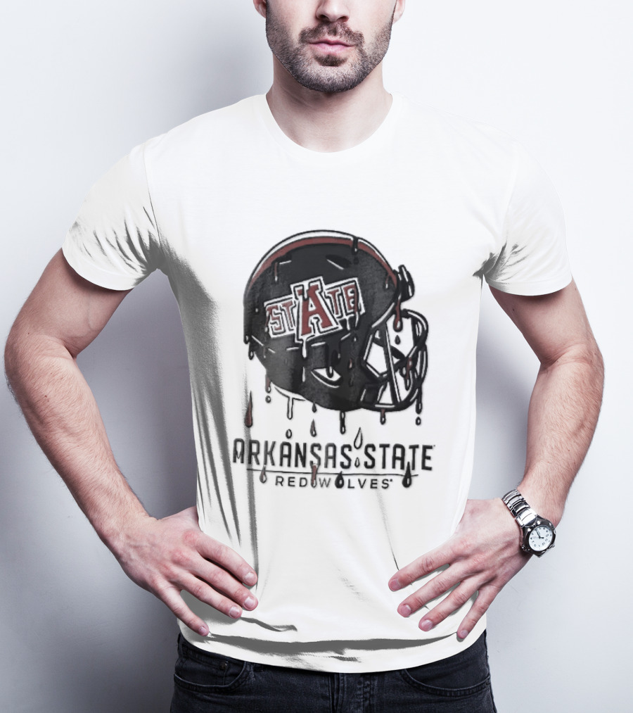 Arkansas State Redwolves State Dripping Liquid Paint Football Helmet T-Shirt