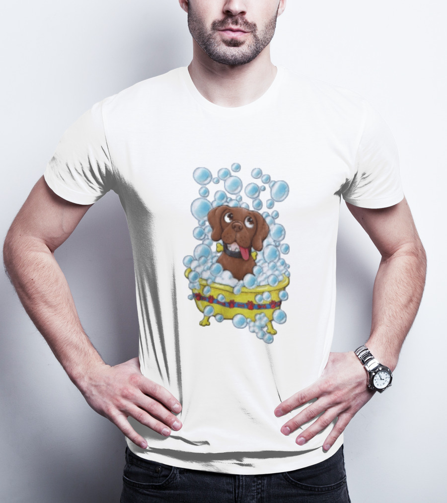 Goofy Dog Surrounded By Bubbles In Yellow Tub T-Shirt