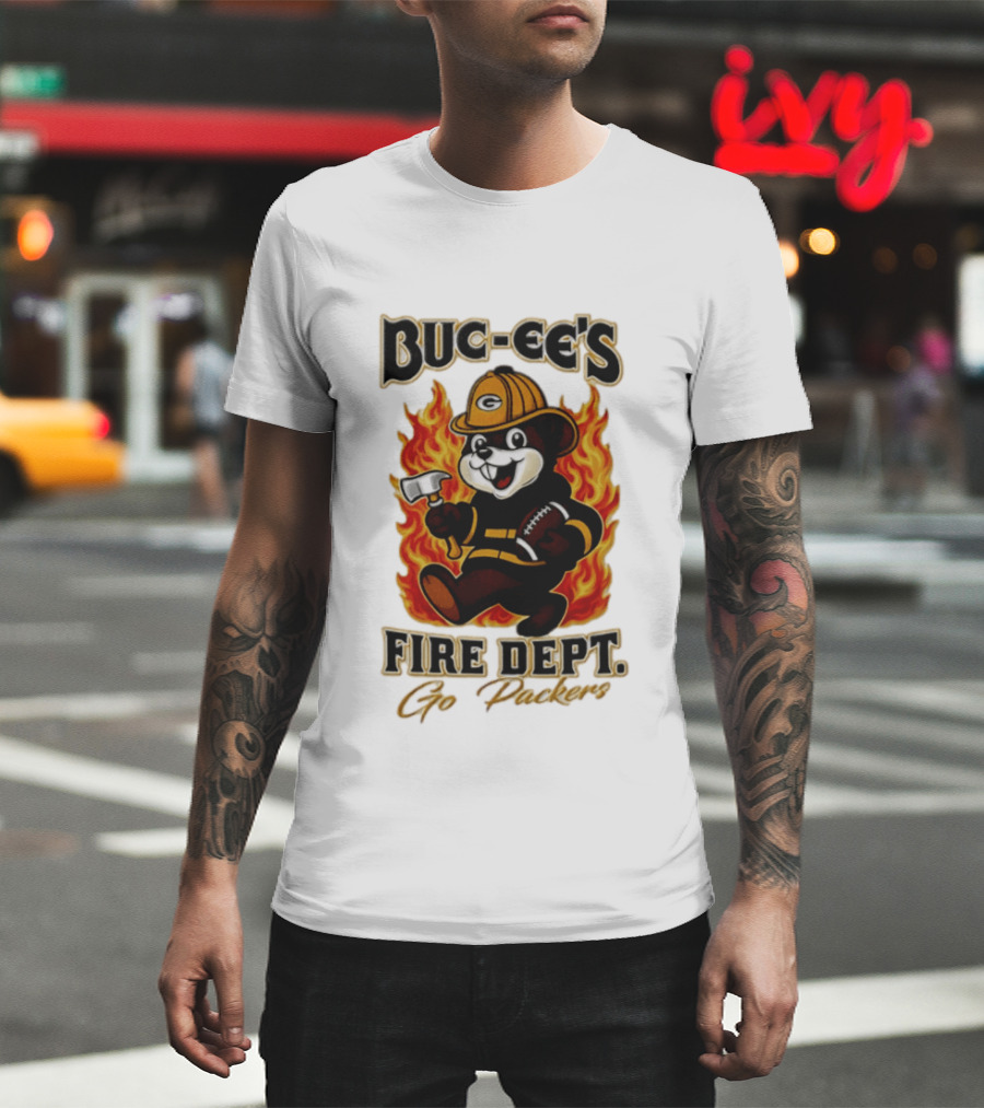 Buc Ee's Fire Dept Go Packers Axe Football Helmet T-Shirt