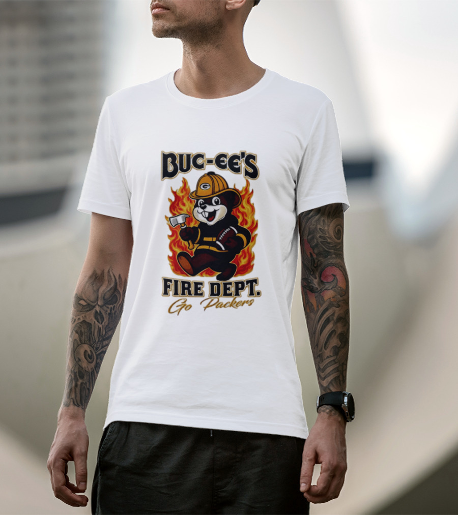 Buc Ee's Fire Dept Go Packers Axe Football Helmet T-Shirt