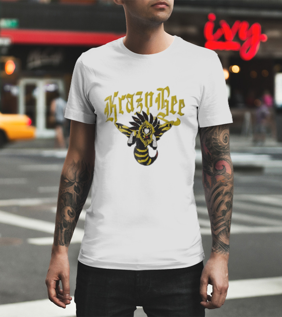 Krazy Bee Fighter Yellow Black Illustrated Bee T-Shirt