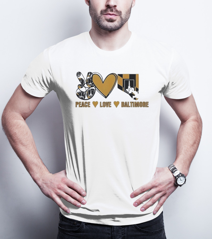 Peace Love Baltimore Gold Maryland Flag City Monument T-Shirt