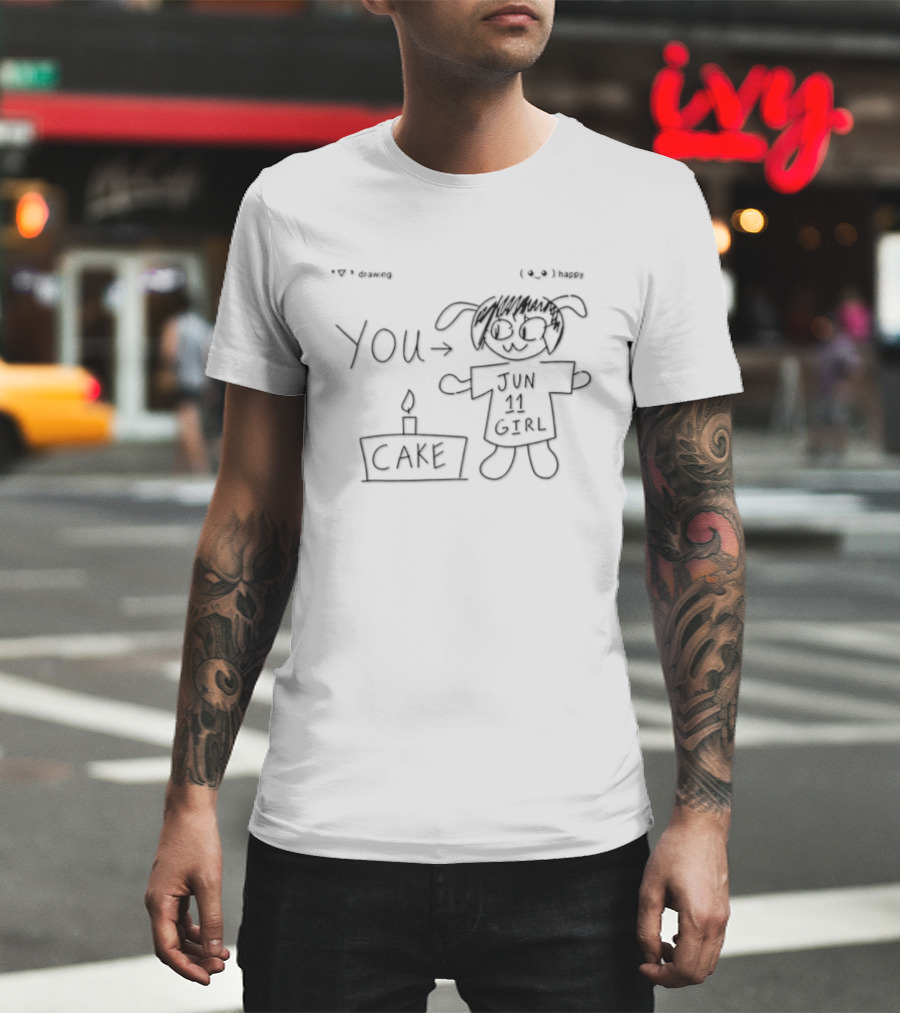 Jun 11 Girl Birthday Cake Drawing With You And Candle T-Shirt