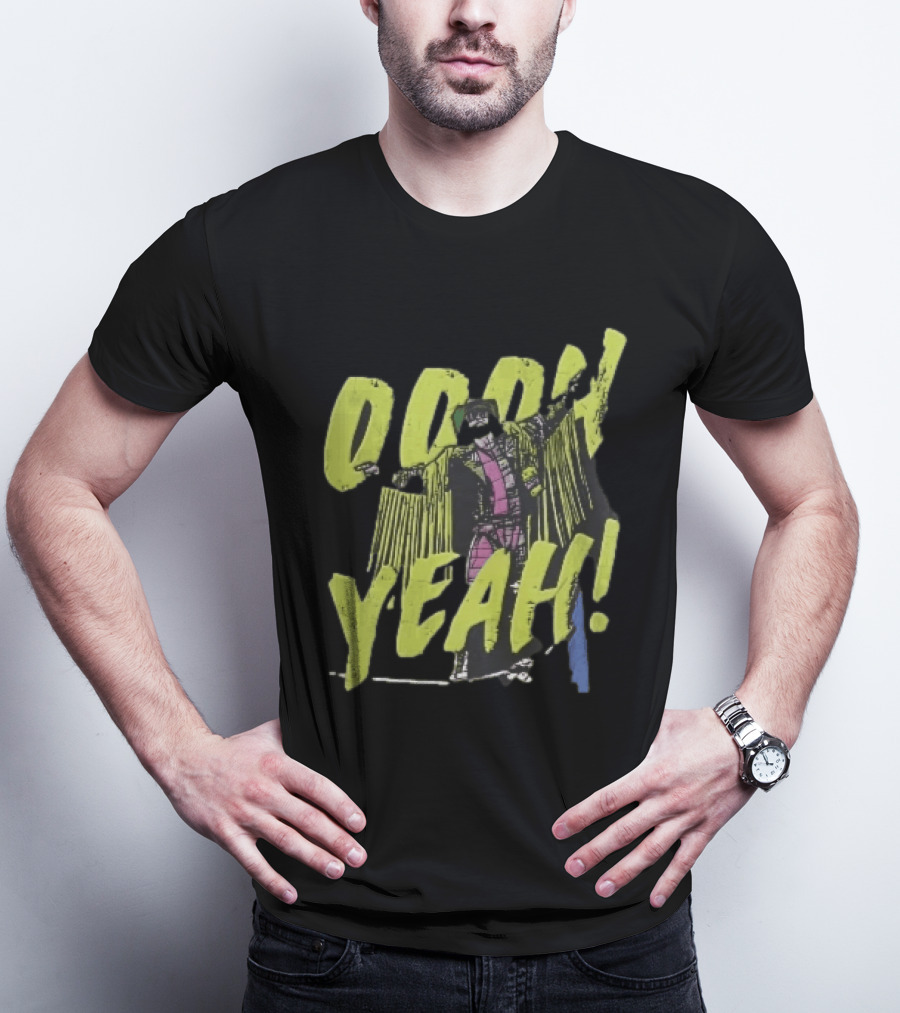 Oooh Yeah Macho Man Randy Savage Wrestler Outstretched Arms Fringed Jacket Distressed Green T-Shirt
