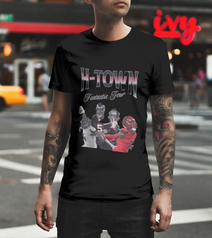 H Town Fantastic Four Houston Texans Football Players Uniform Collage T-Shirt
