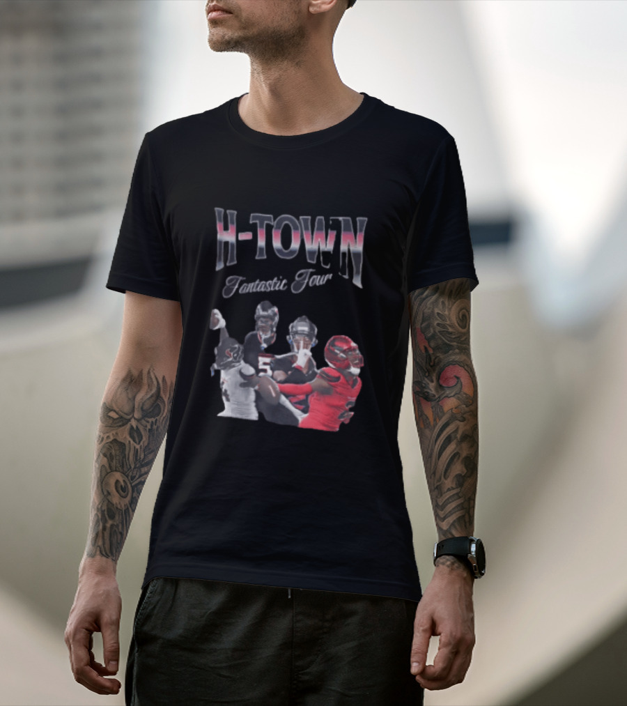 H Town Fantastic Four Houston Texans Football Players Uniform Collage T-Shirt
