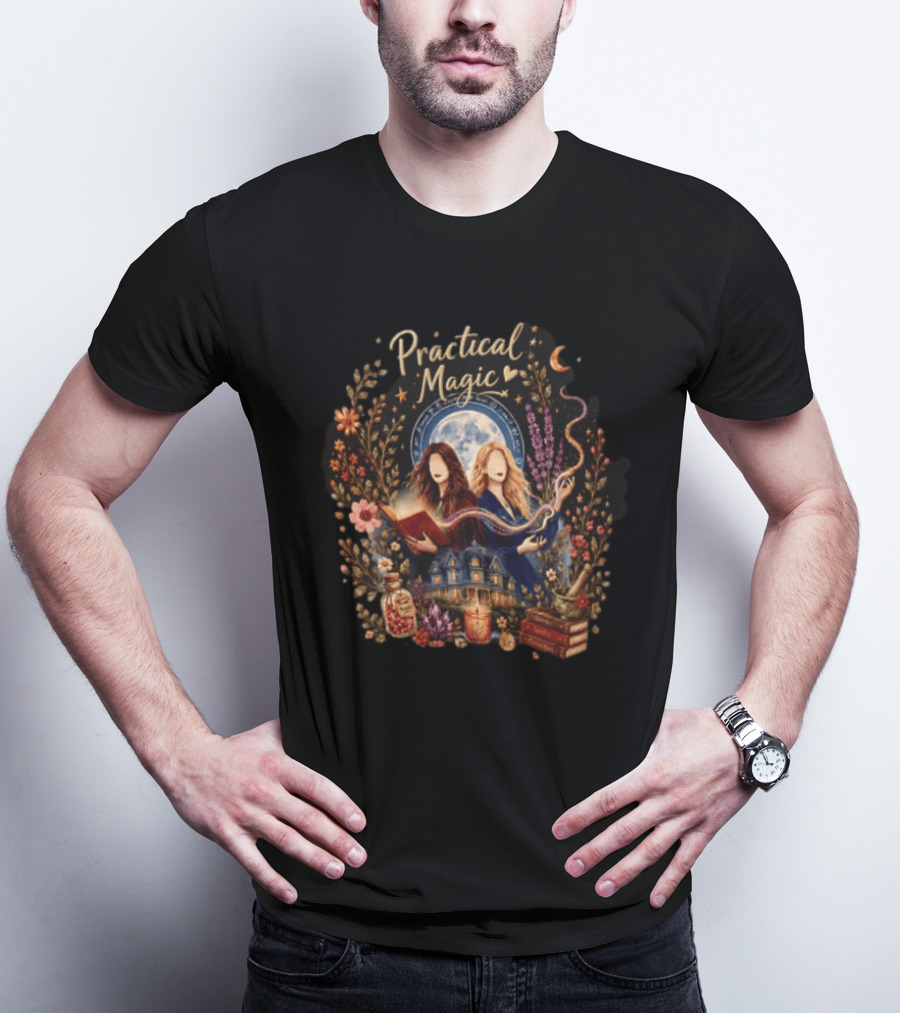 Practical Magic Witches House Candle Potion Books Floral Frame Nicole Kidman Sandra Bullock T-Shirt