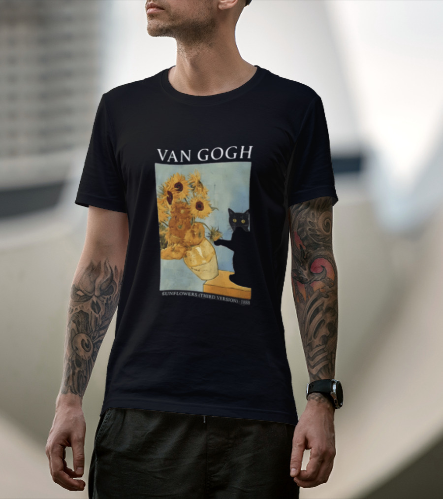 Van Gogh Sunflowers Third Version 1888 Black Cat Vase T-Shirt
