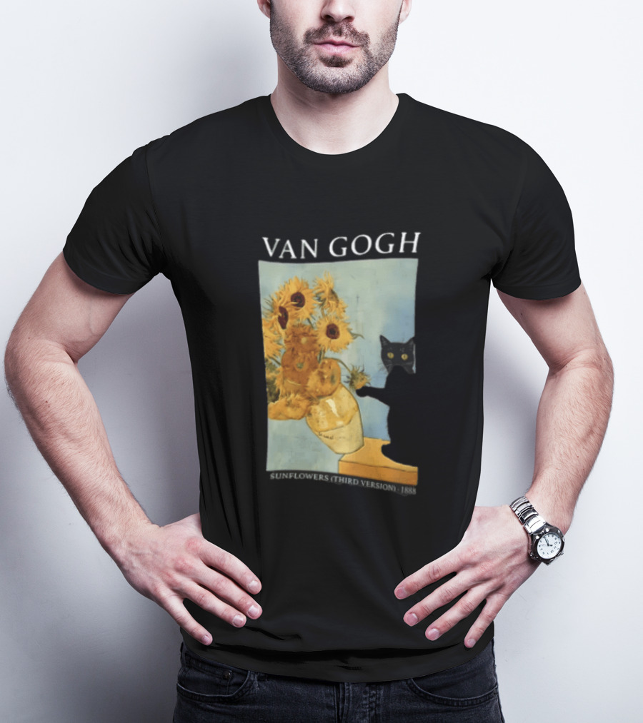 Van Gogh Sunflowers Third Version 1888 Black Cat Vase T-Shirt