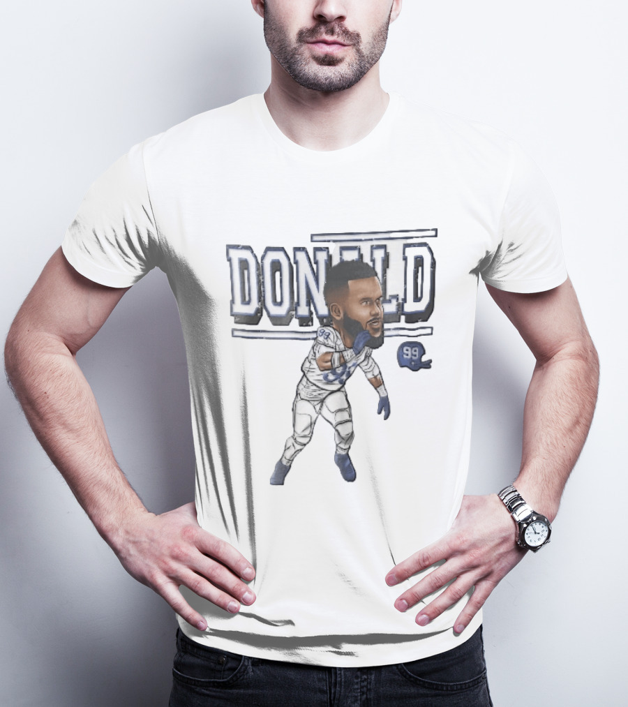 Donald 99 Football Player Blue White Cartoon Caricature Helmet T-Shirt