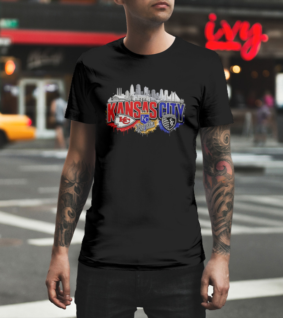 Kansas City Chiefs Royals Sporting KC Skyline Fan T-Shirt