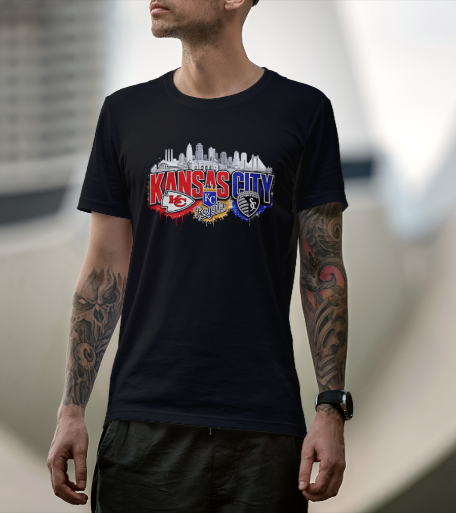 Kansas City Chiefs Royals Sporting KC Skyline Fan T-Shirt