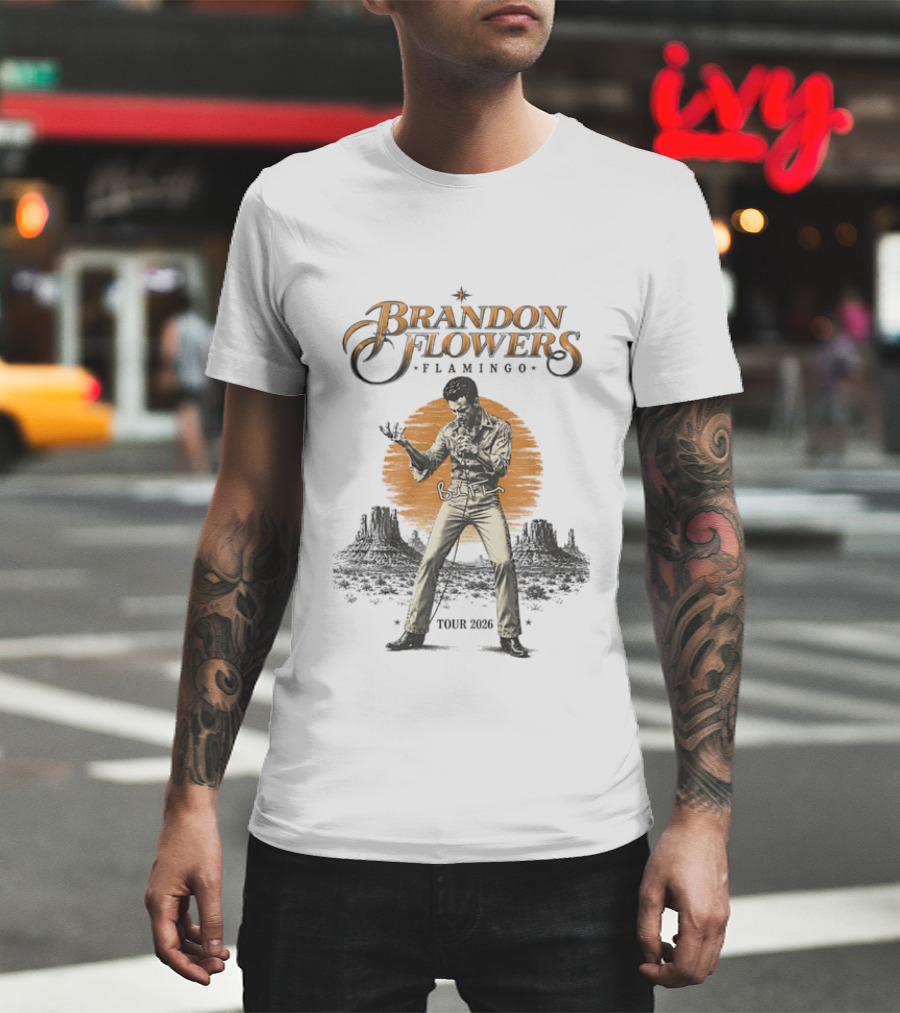 Brandon Flowers Flamingo Tour 2026 Vintage Western Vibes T-Shirt