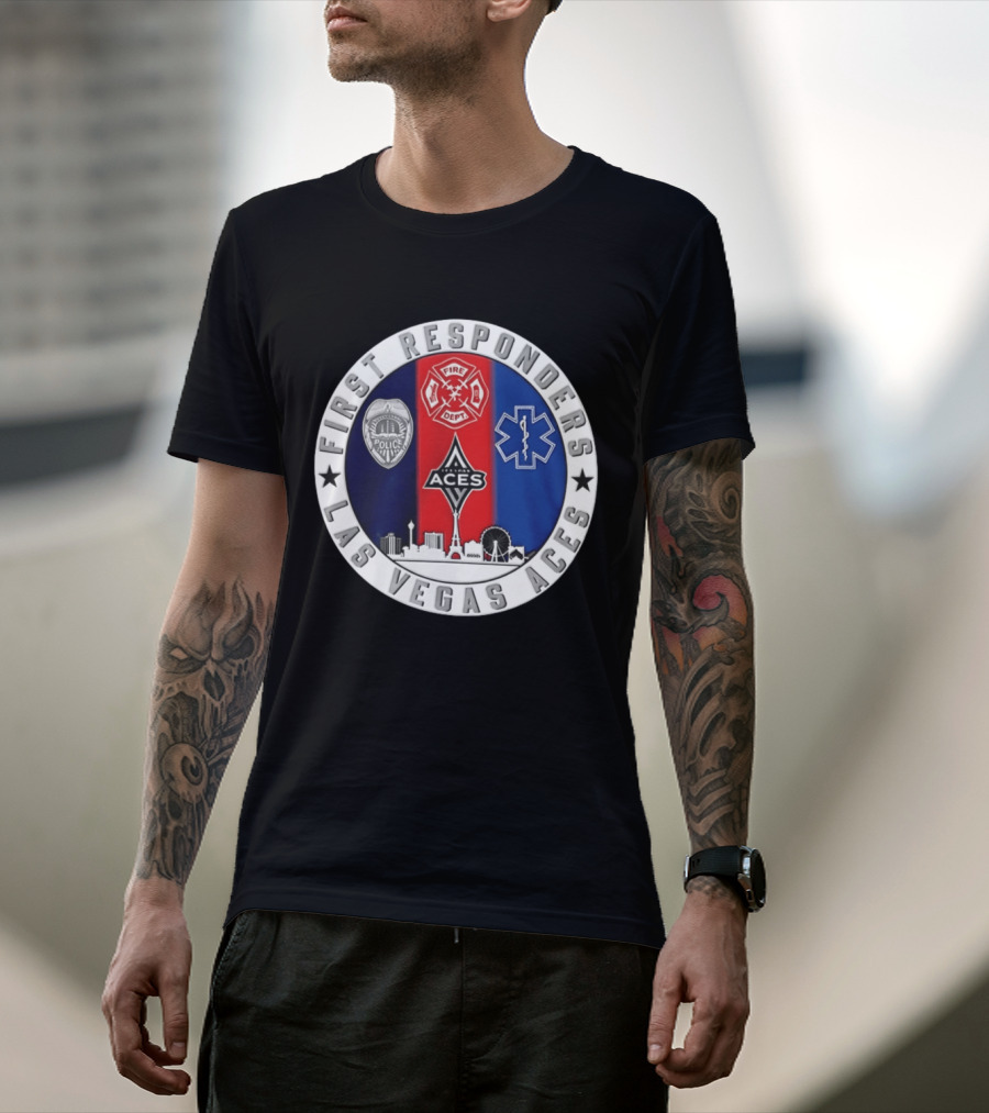 First Responders Tribute Las Vegas Aces Police Fire Dept EMS Crest T-Shirt