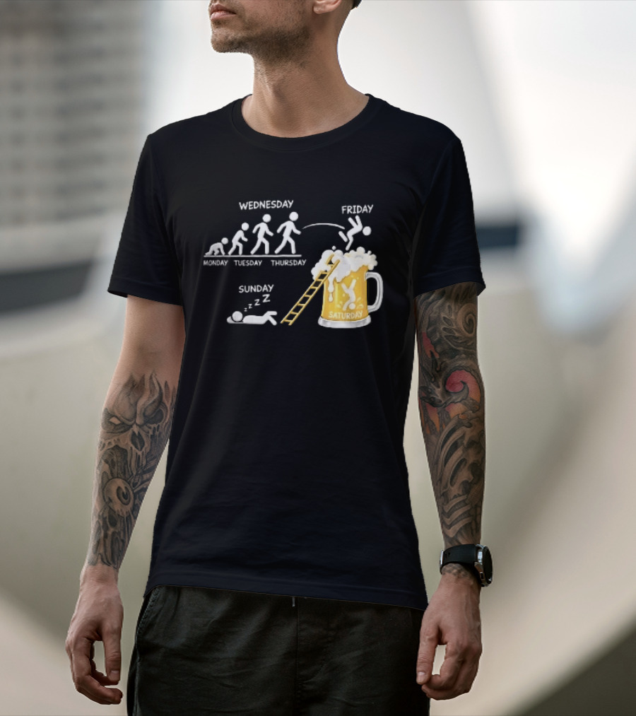 Monday To Sunday Stick Figure Evolution Beer Diving Sleeping T-Shirt