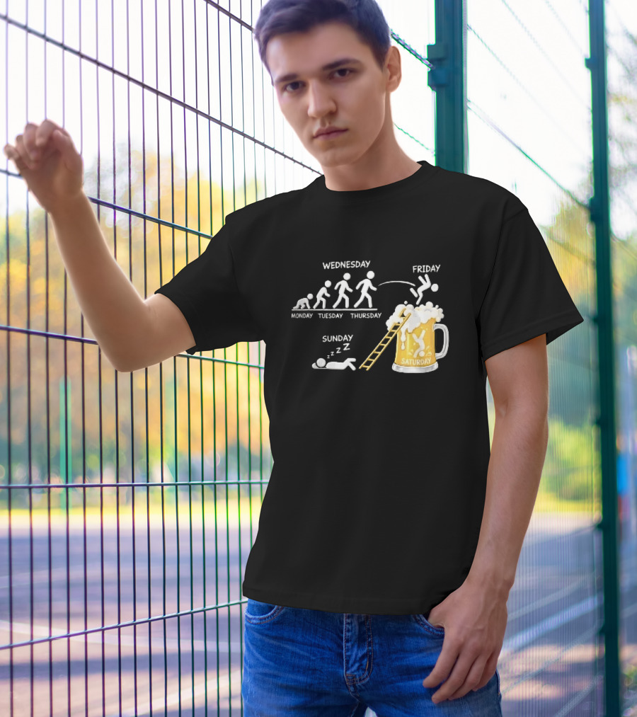 Monday To Sunday Stick Figure Evolution Beer Diving Sleeping T-Shirt