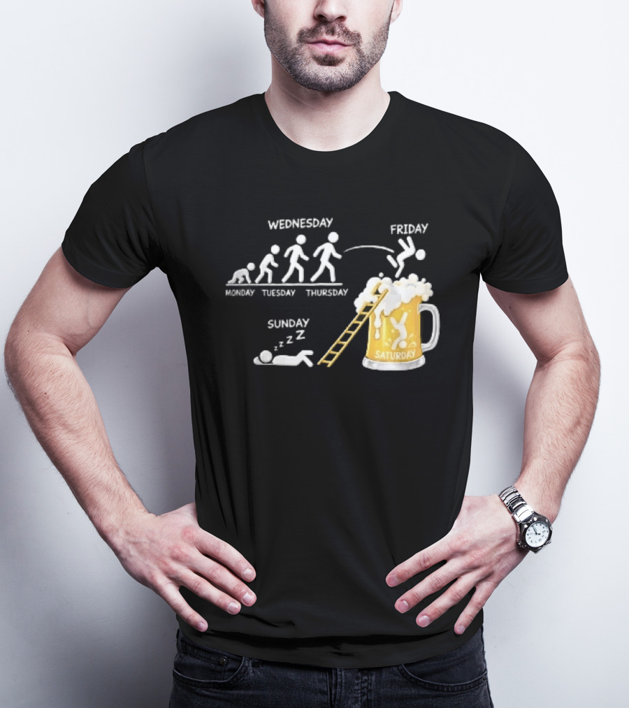 Monday To Sunday Stick Figure Evolution Beer Diving Sleeping T-Shirt