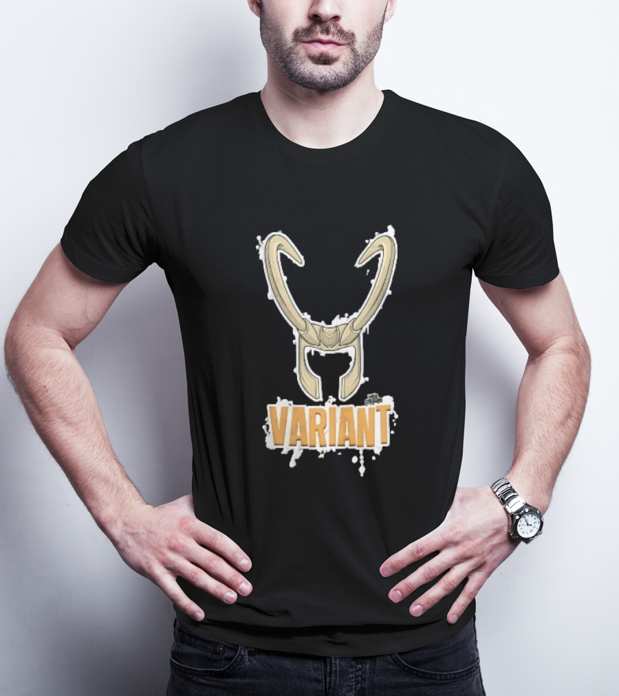 Variant Loki Horned Helmet Golden Horns White Paint Splatter Grunge Cartoon T-Shirt