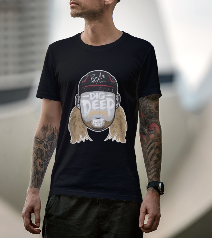 Waterboys Dig Deep Chris Long Mullet Mustache Cap Caricature T-Shirt
