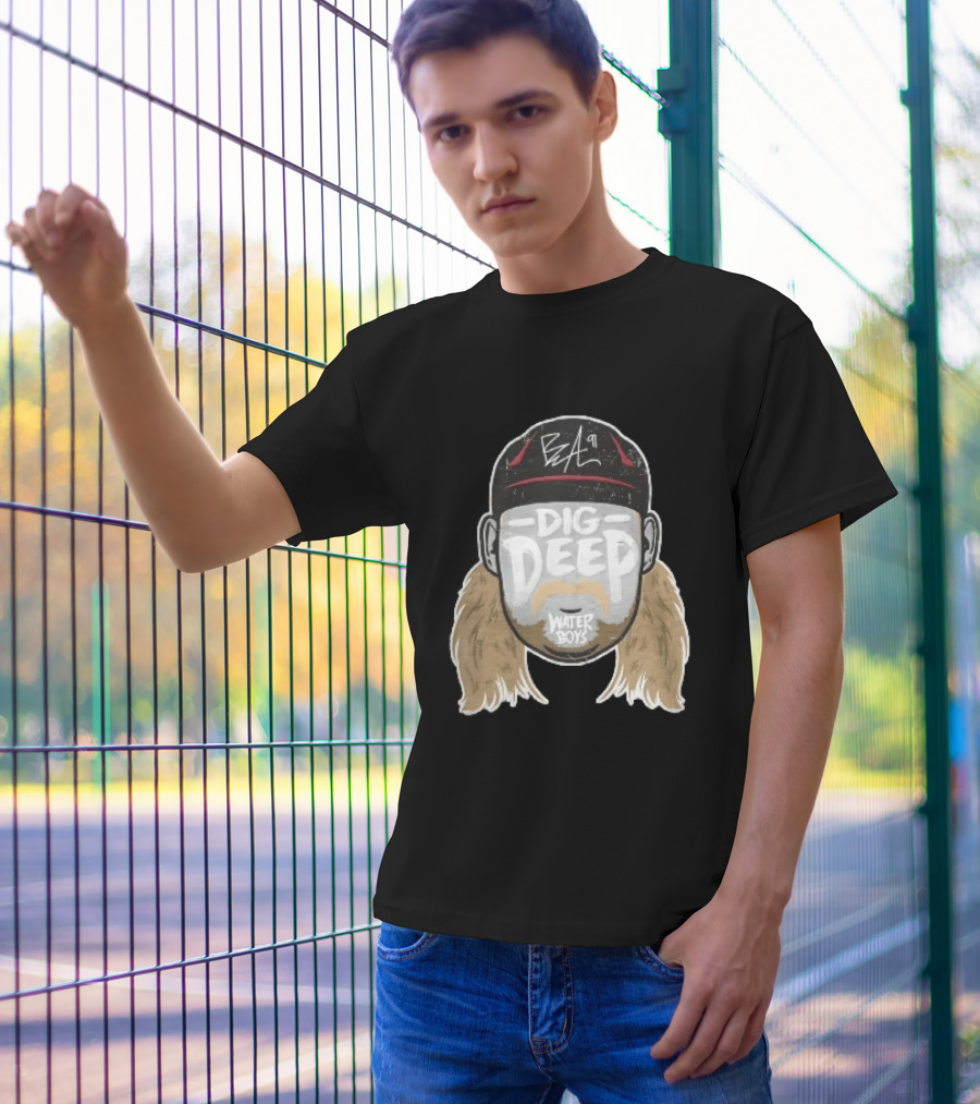 Waterboys Dig Deep Chris Long Mullet Mustache Cap Caricature T-Shirt