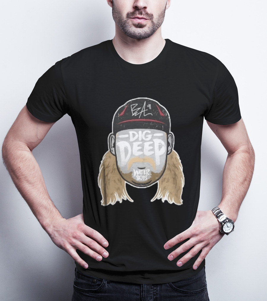 Waterboys Dig Deep Chris Long Mullet Mustache Cap Caricature T-Shirt