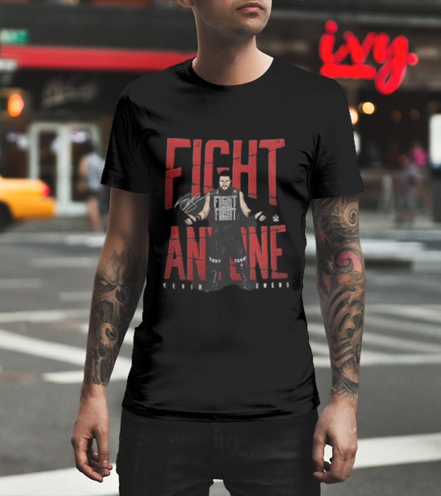 Kevin Owens WWE Fight Anyone Barbed Wire Wrestler Pose T-Shirt