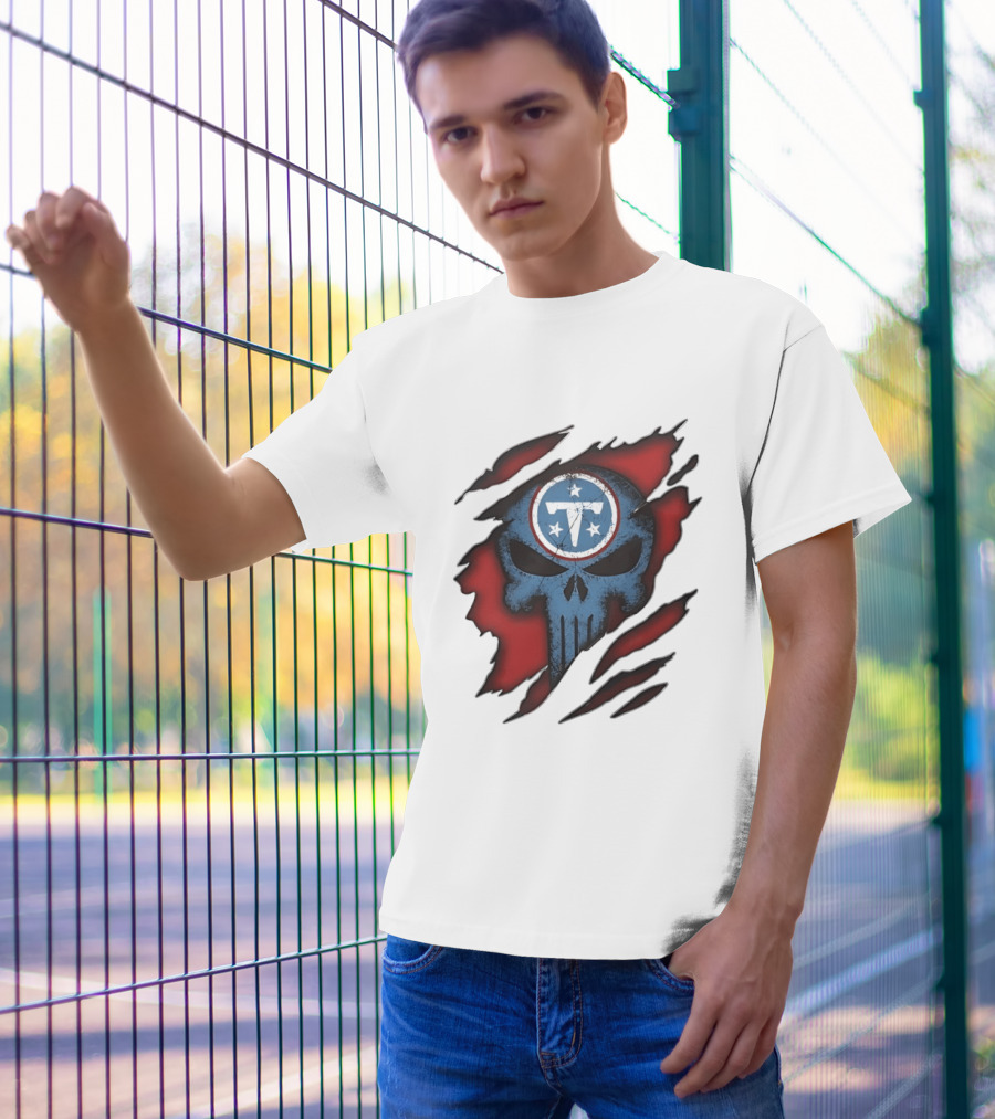 Tennessee Titans Punisher Skull Ripped Red NFL Fan T-Shirt