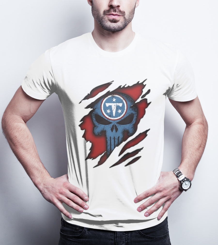 Tennessee Titans Punisher Skull Ripped Red NFL Fan T-Shirt