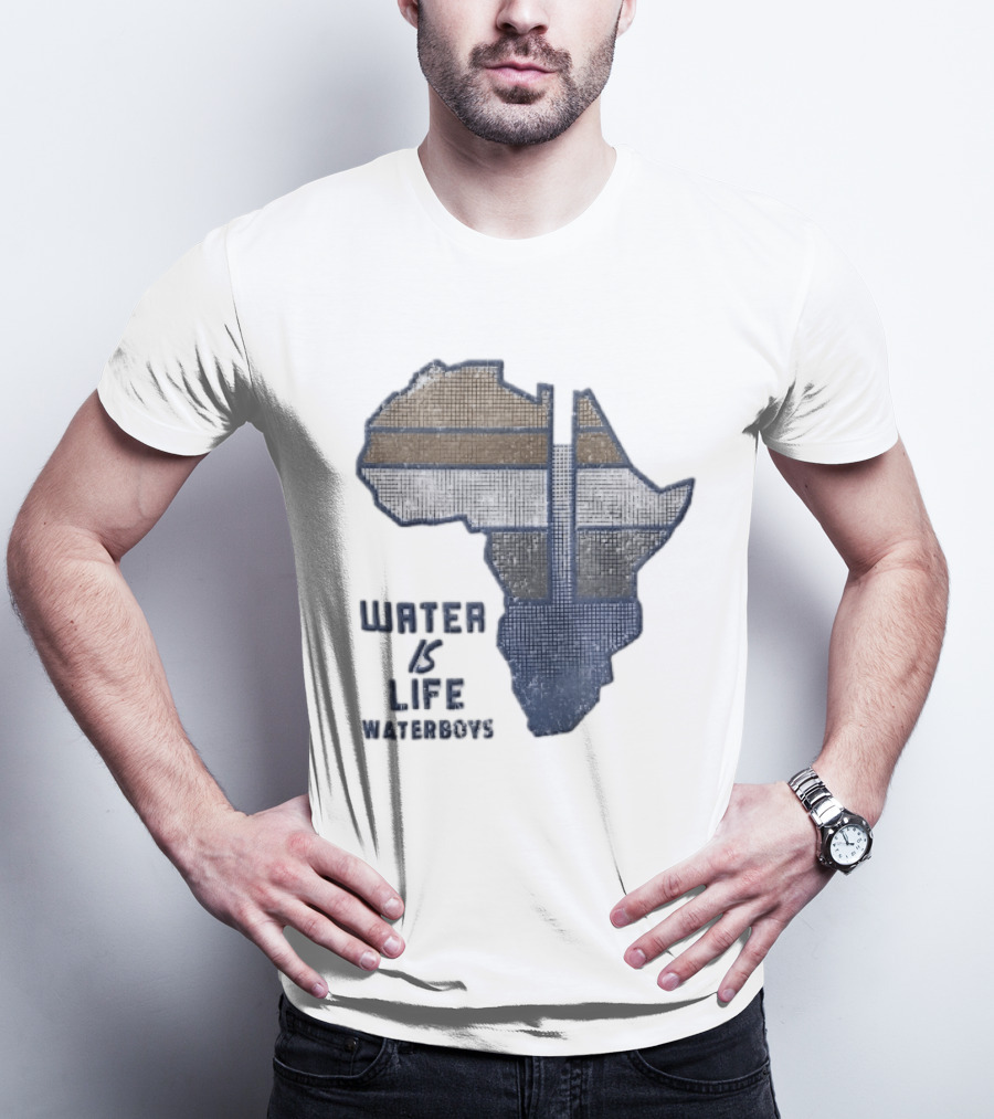Waterboys Water Is Life Africa Map Mosaic Grid Distressed T-Shirt