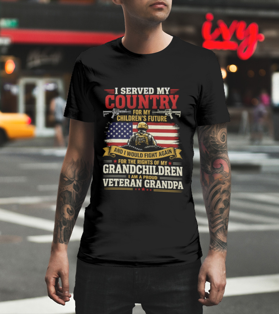 I Served My Country For Children's Future Veteran Grandpa Patriotic US Flag T-Shirt