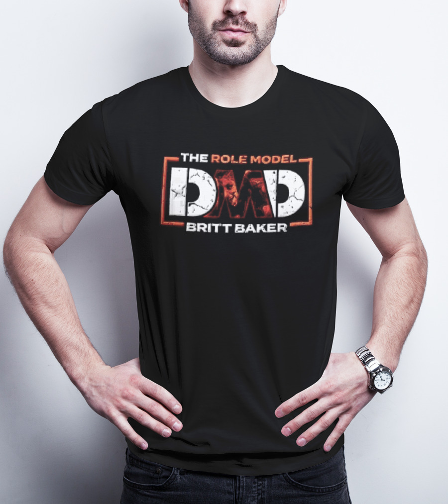 The Role Model DMD Britt Baker Wrestler Photo Inset Orange Box Frame Stencil T-Shirt