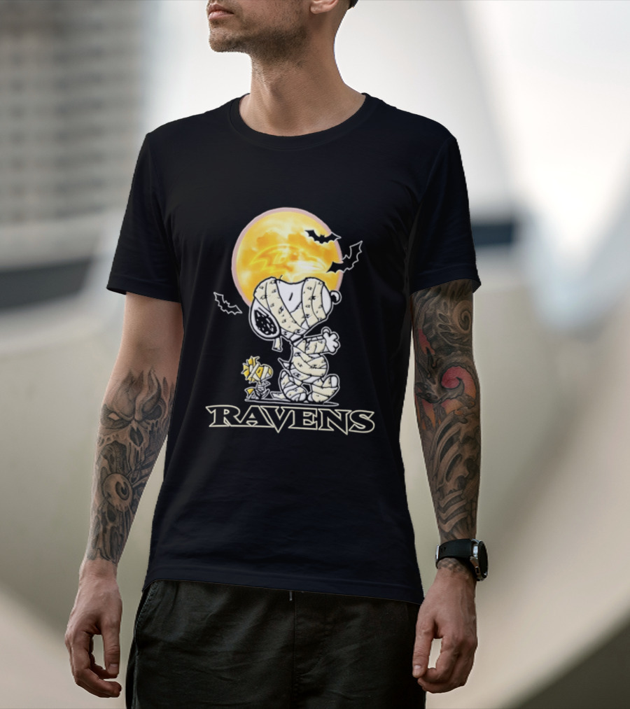 Ravens Halloween Snoopy Woodstock Mummy Festive 2026 T-Shirt