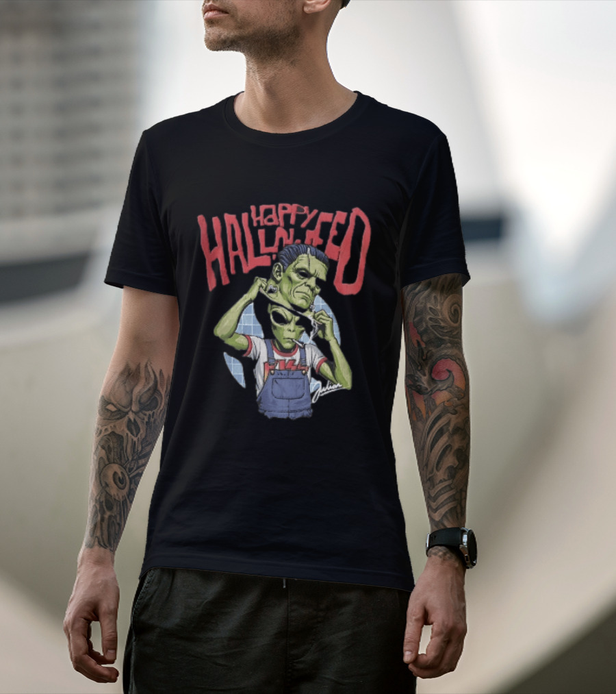 Happy Halloween Julian Green Alien Frankenstein Smoking Cigarette T-Shirt