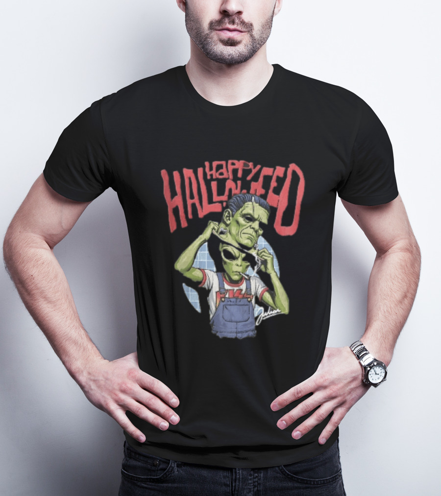 Happy Halloween Julian Green Alien Frankenstein Smoking Cigarette T-Shirt