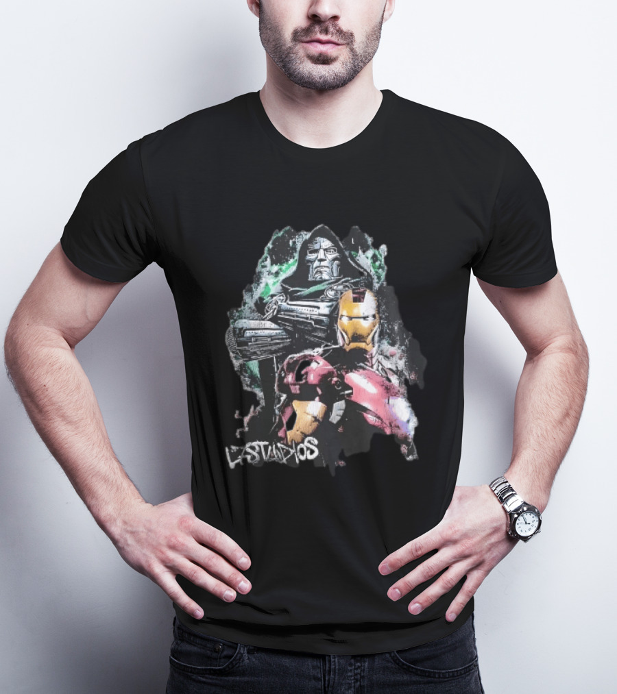 Lastudios Doctor Doom Iron Man Comic Book Dark Green Grunge T-Shirt