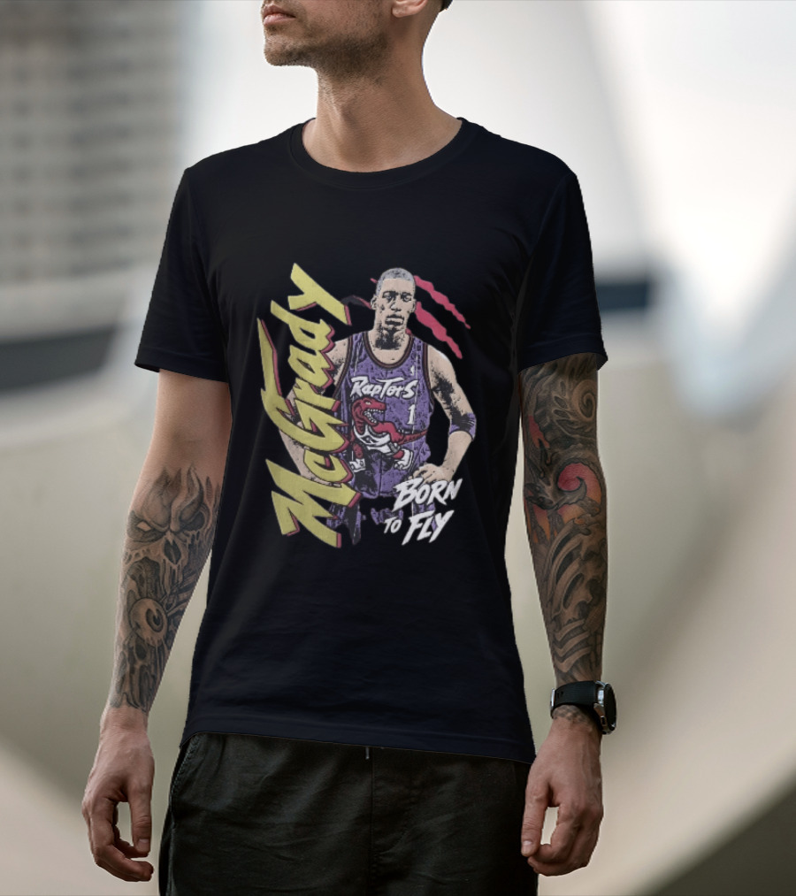 McGrady Raptors Born To Fly Distressed Red Claw Marks Grunge T-Shirt